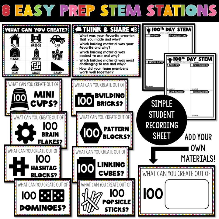 100th Day of School STEM Activities and Stations - Team Building ...