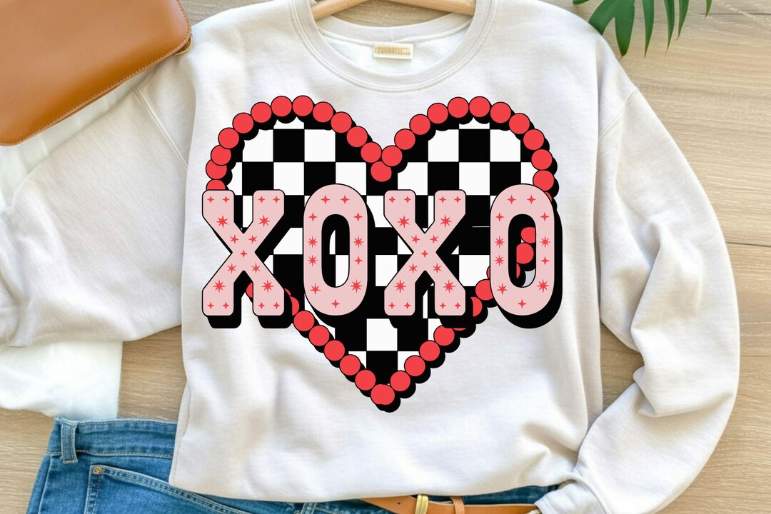 XOXO Checkered Heart Valentine PNG, Pink Red XOXO Shirt Design, Cute ...