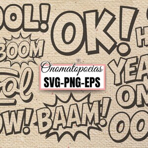 Comic Onomatopoeia SVG PNG EPS – Bold Sound Effect Words for Pop Art ...