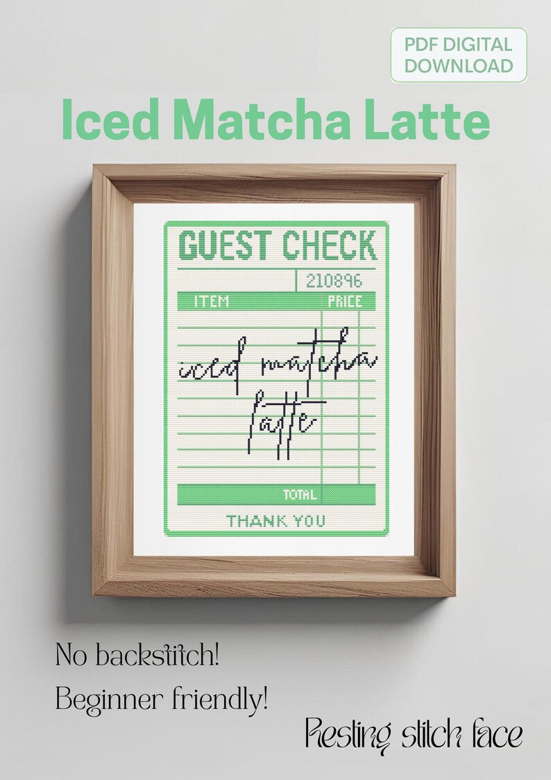 Iced Matcha Latte Cross Stitch Pattern Beginner Embroidery (PDF ...