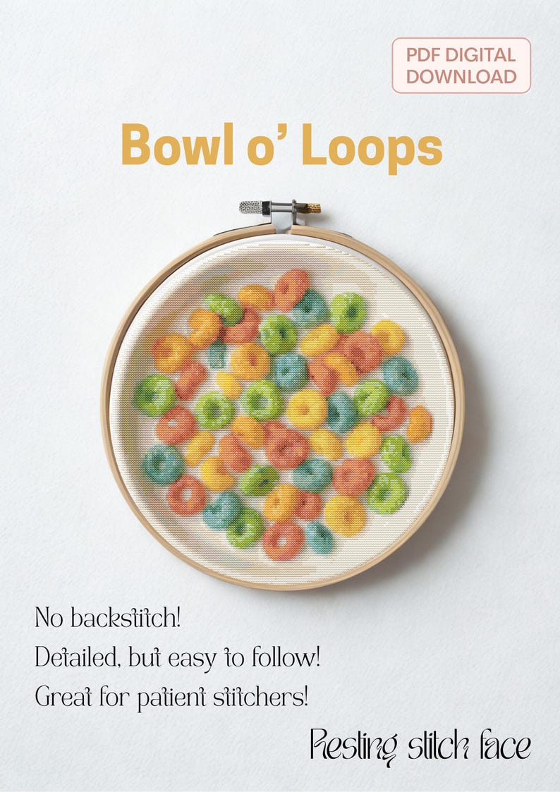 Froot Loops Cross Stitch Pattern: Colorful Cereal Bowl, No Backstitch ...