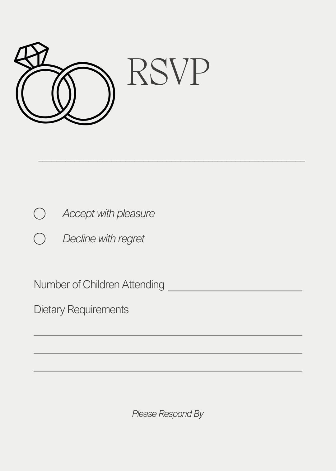Elegant Wedding RSVP Card-printable and Fillable- Instant Download PDF ...
