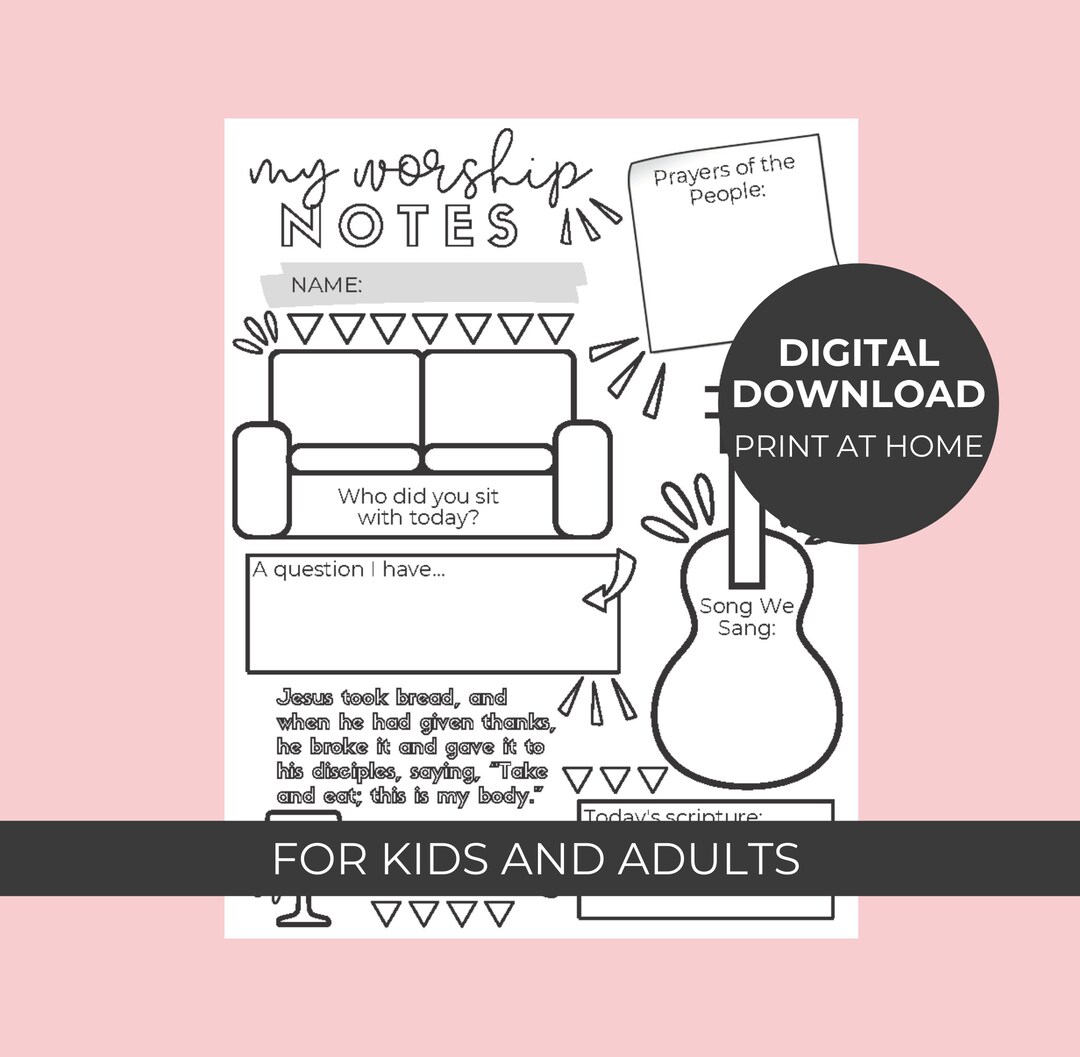 Worship Notes for Kids and Adults. PDF Printable. Instant Download ...