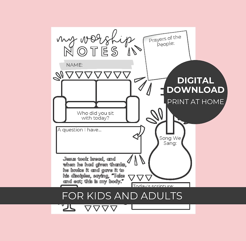 Worship Notes for Kids and Adults. PDF Printable. Instant - Etsy