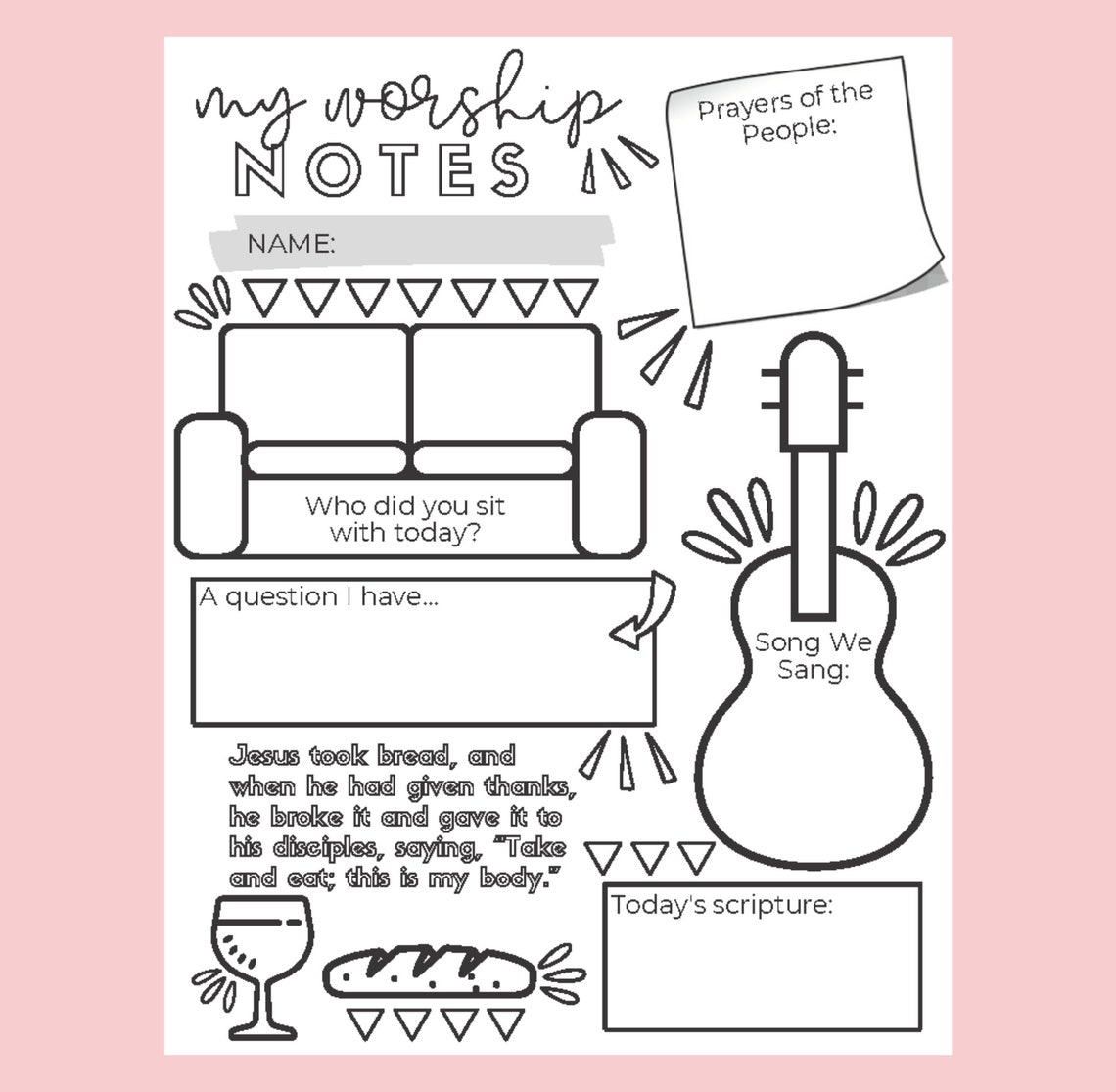 Worship Notes for Kids and Adults. PDF Printable. Instant Download ...