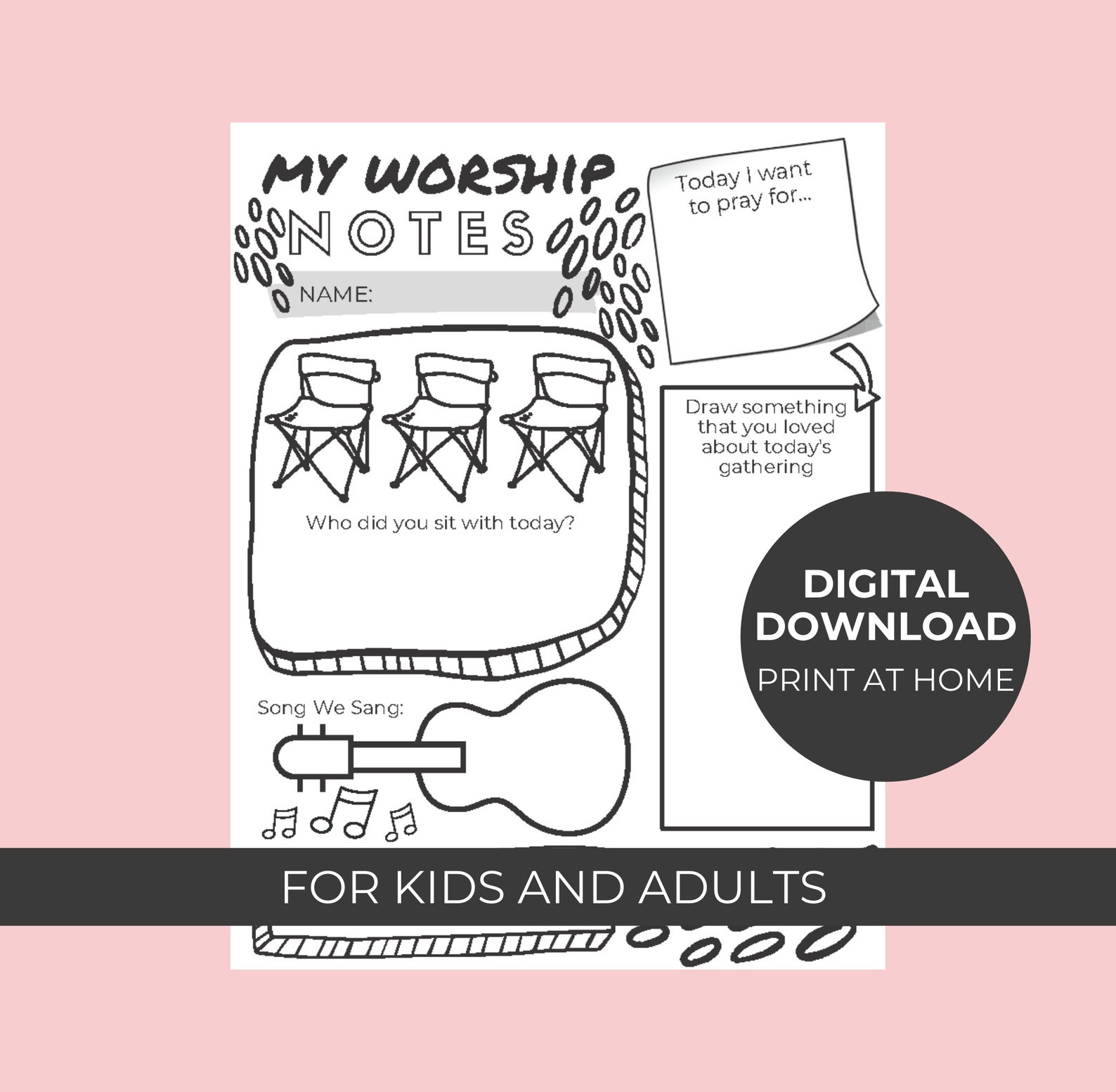 Worship Notes for Kids and Adults. PDF Printable. Instant Download ...
