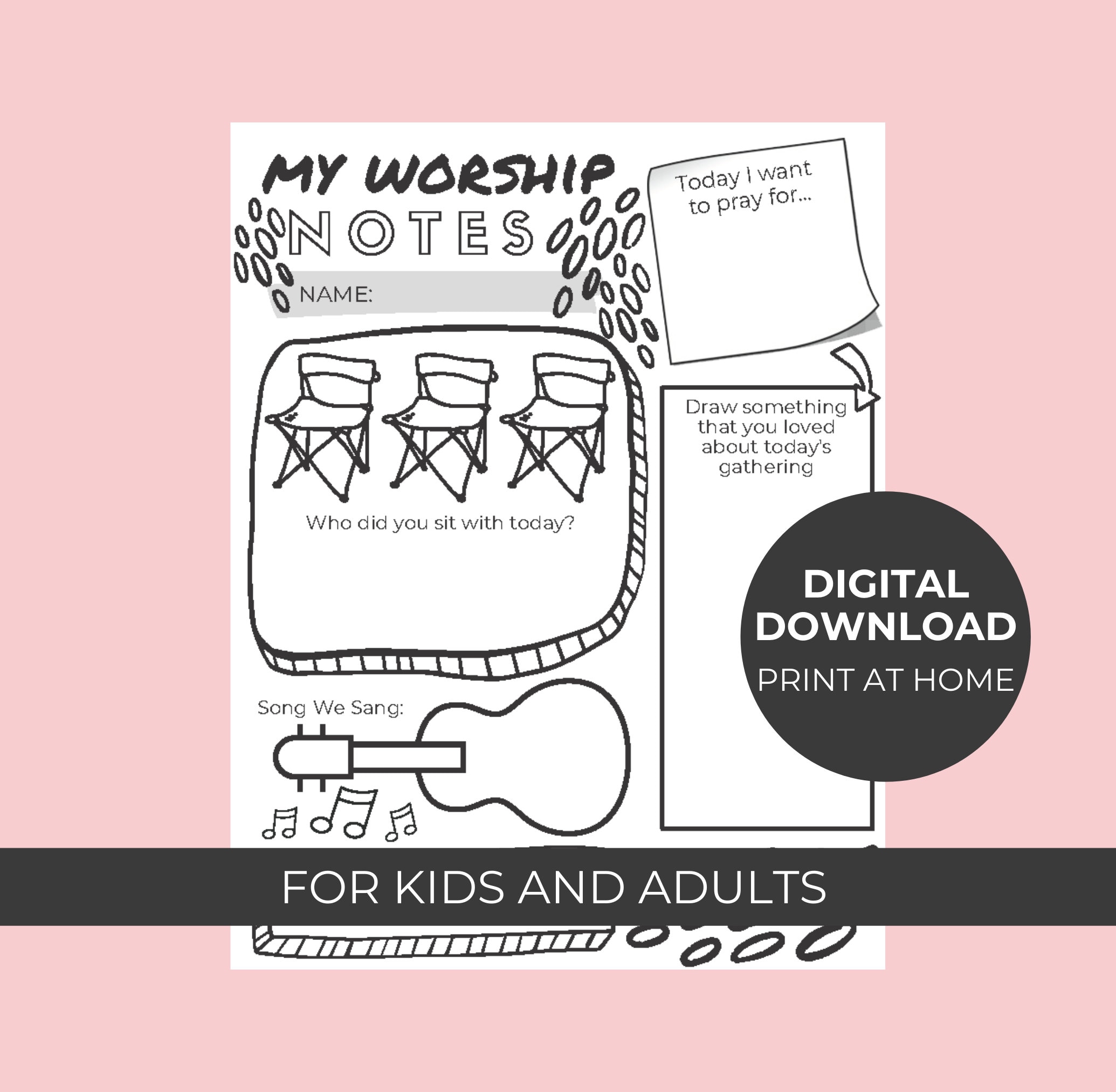 Worship Notes for Kids and Adults. PDF Printable. Instant Download ...