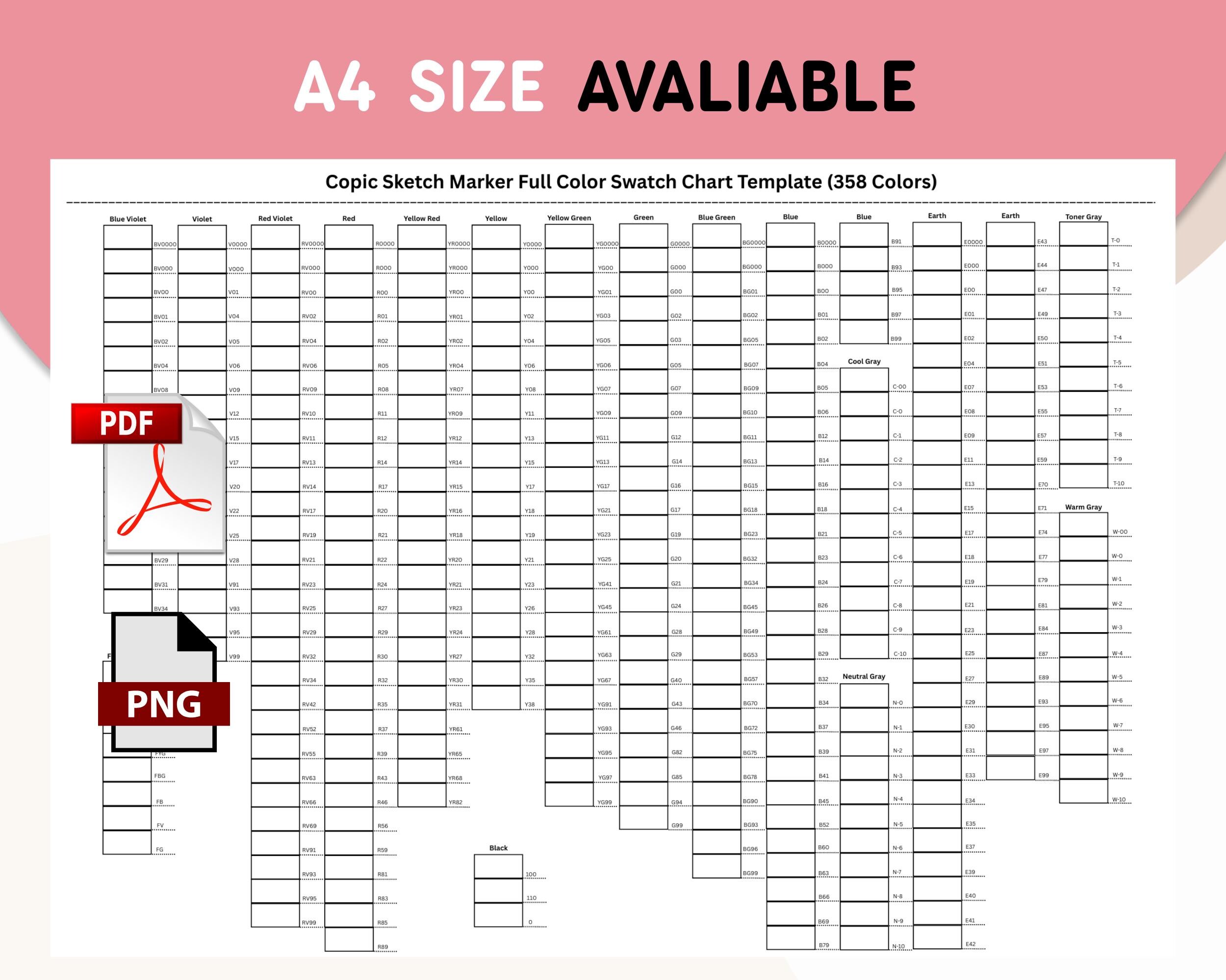 Copic Sketch Marker Swatch Chart: 358 Color Organizer (PDF) - Etsy