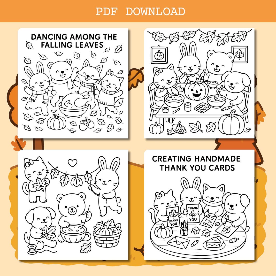Cozy Fall Coloring Book PDF – Cute Animal Friends Autumn Pages - Etsy