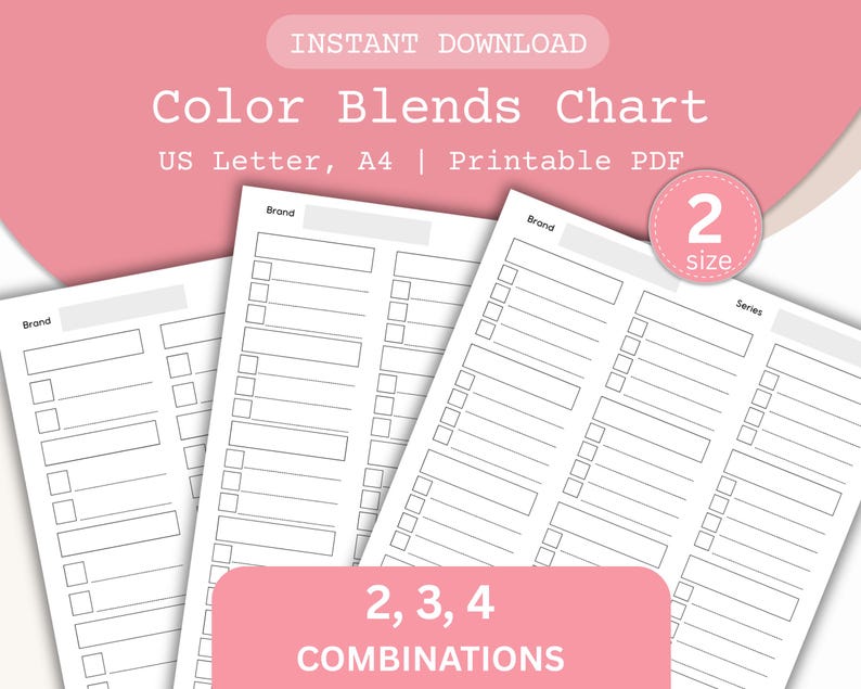 Marker Blending Chart Printable, Color Blends Swatch PDF, A4 Letter ...