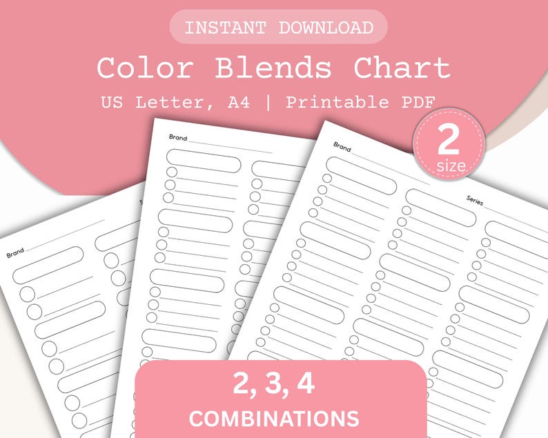 Marker Blending Chart Printable, Color Blends Swatch PDF, A4 Letter ...