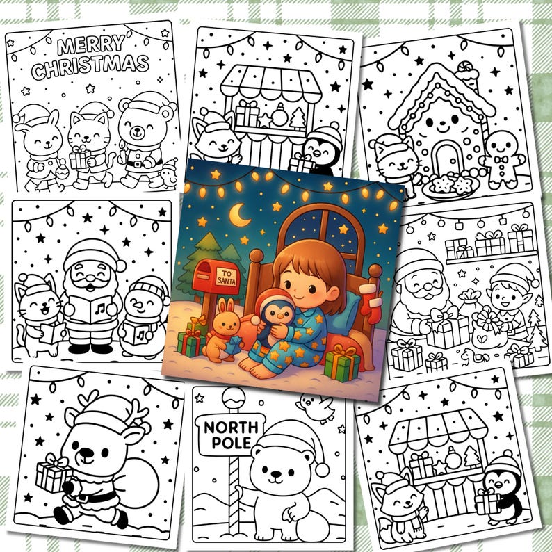 KAWAII CHRISTMAS Coloring Pages for Kids Adults | Animal Holiday ...