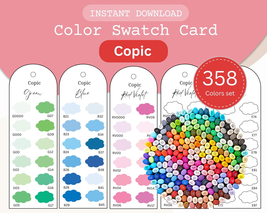 Copic Marker 358 Color Swatch Chart: Blank & Pre-filled (PDF Download ...
