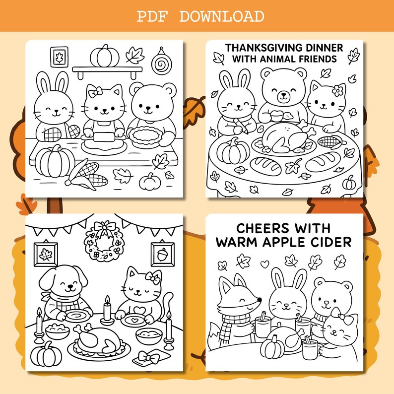 Cozy Fall Coloring Book PDF – Cute Animal Friends Autumn Pages - Etsy