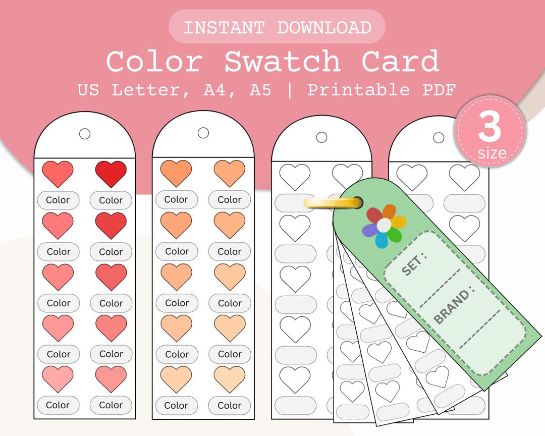 Heart Color Swatch Template: Minimalist Chart for Markers & Paints (PDF ...