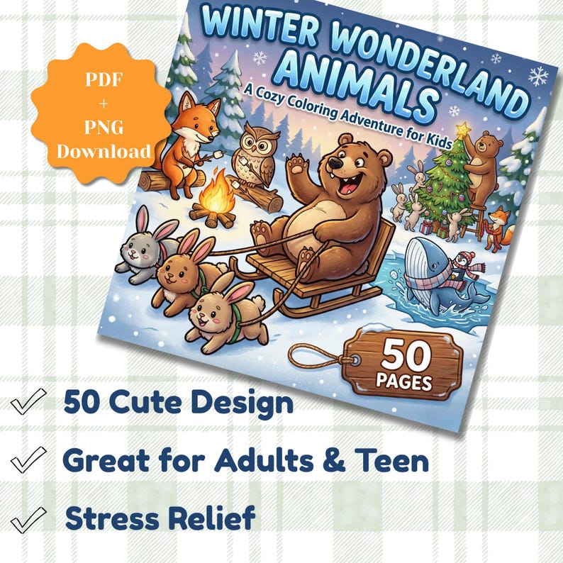 Winter Wonderland Animals Coloring Book Printable PDF: 50 Bold Easy ...