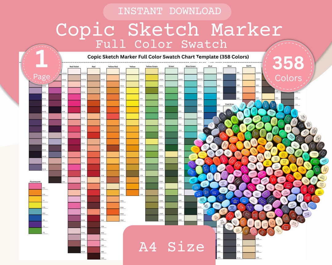 Copic Sketch Marker Swatch Chart: 358 Color Organizer (PDF) - Etsy
