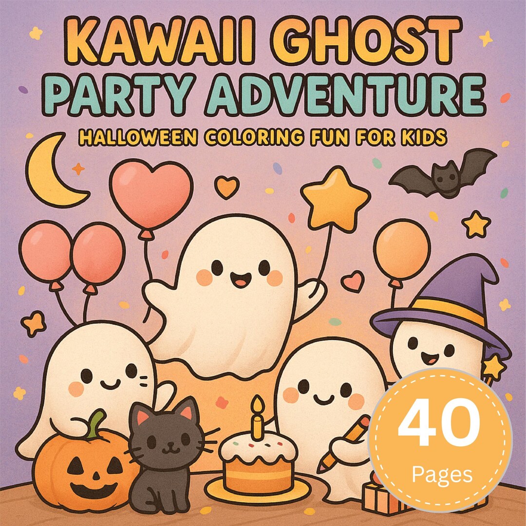 Kawaii Ghost Coloring Pages – 40 Cute Halloween Ghosts Activity (PDF ...