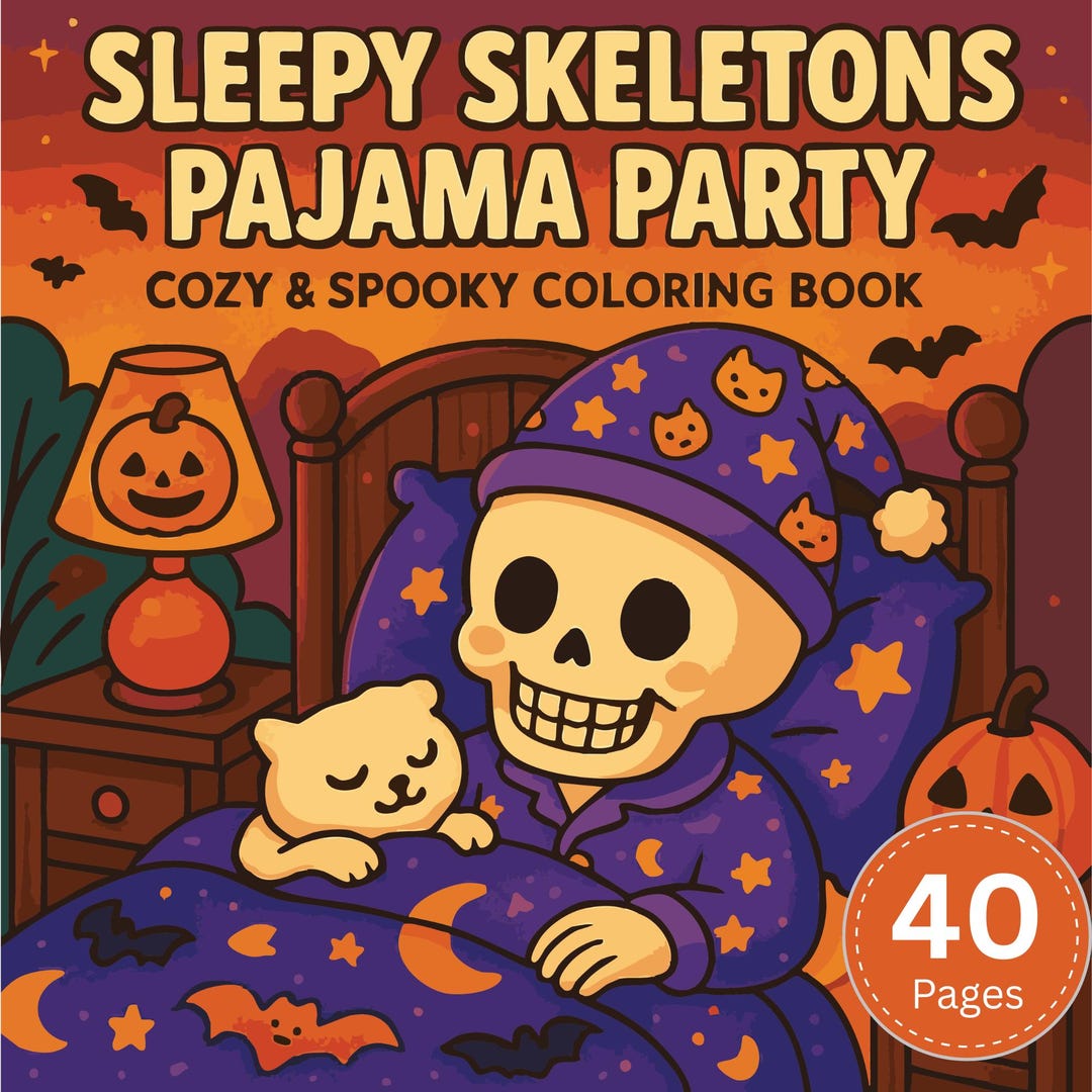Sleepy Skeletons Halloween Coloring Book: Cozy Fall Activity (PDF ...