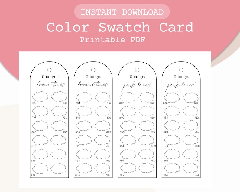 Guangna 288 Marker Color Chart – Printable Swatch Cards for Acrylic ...