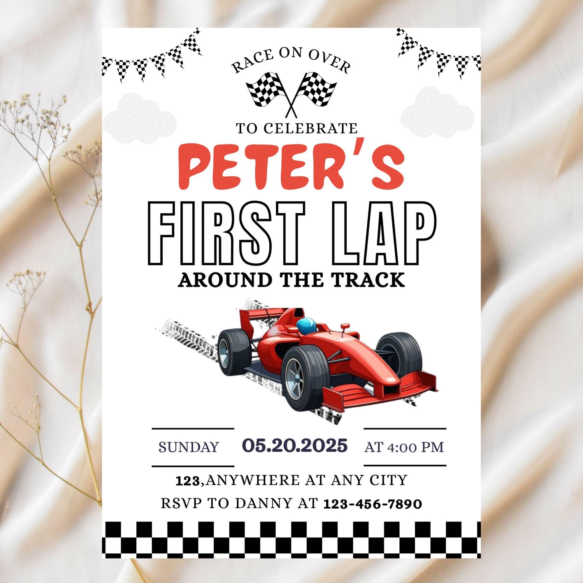 Editable Race Car Birthday Invitation, Racing Car Birthday Invitation ...