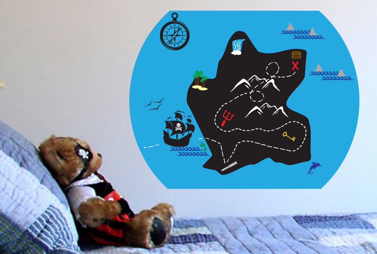 Pirate Ship With Buried Treasure Map Wall Decal Set boy Girl - Etsy