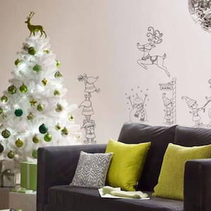Elf Reindeer Elves Snowman Christmas Wall Decal Decor Outdoor Living ...