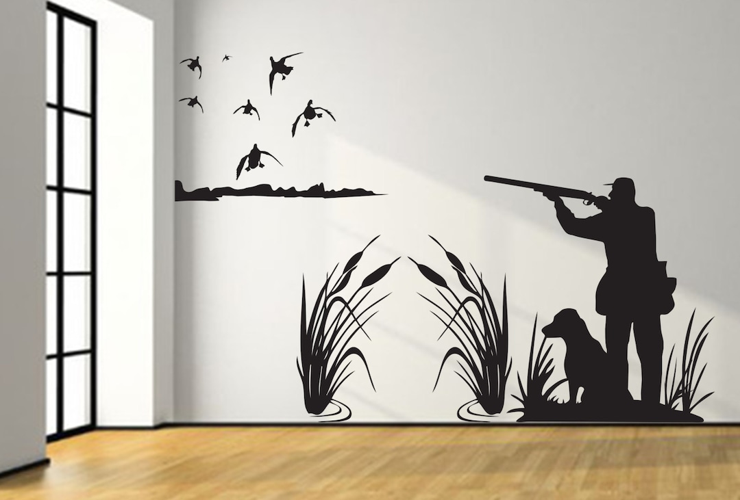 Mallard Duck Hunting Wall Decal- 8ft Large Hunter and Dog Duck Hunting ...