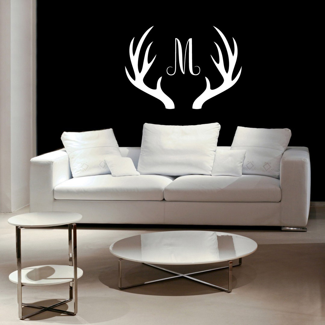Monogram Antler Wall Decals- Bedroom Dining Living Art Decor Man Cave ...