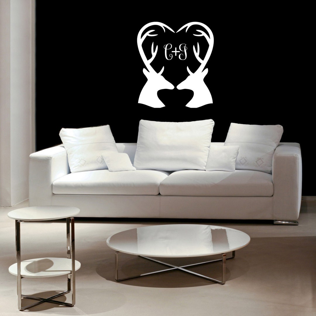 Monogram Deer Heart Wall Decals- Customized Bedroom Dining Living Art ...