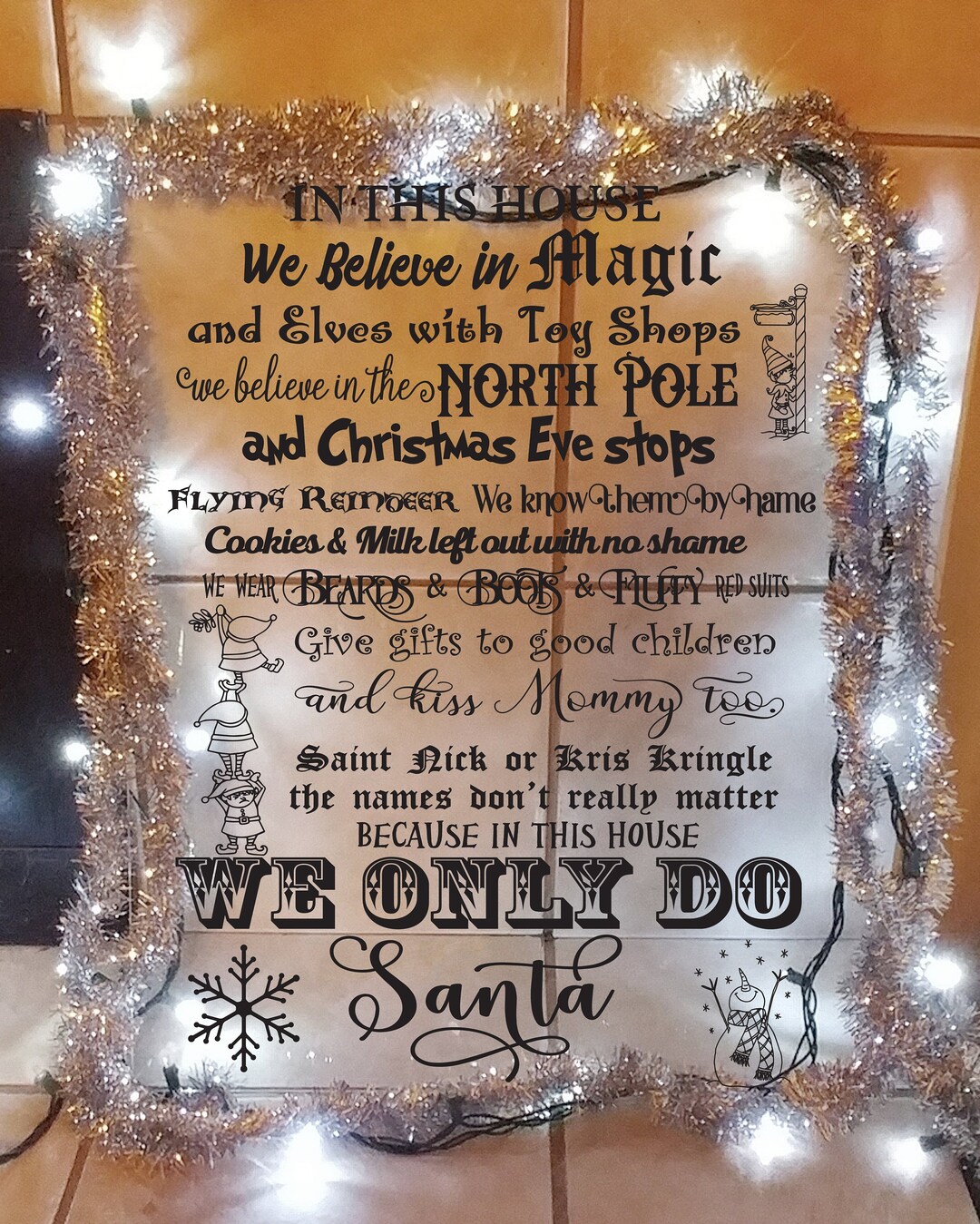 Christmas Sign in This House We Only Do Santa CUSTOMIZABLE Acrylic Wall ...
