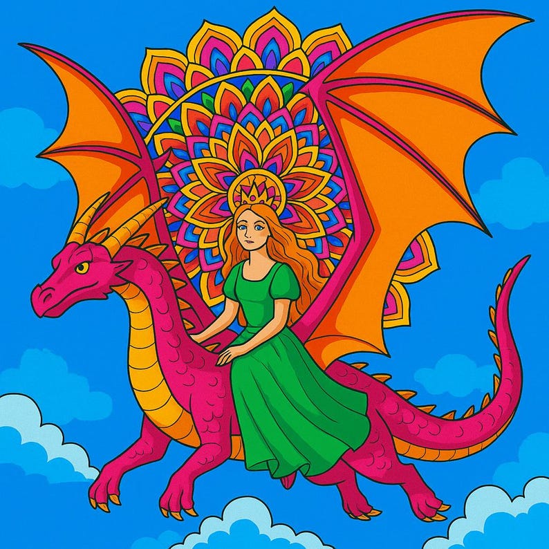 Princess and Dragon Coloring Book | Fantasy Fairy Tale Printable Pages ...
