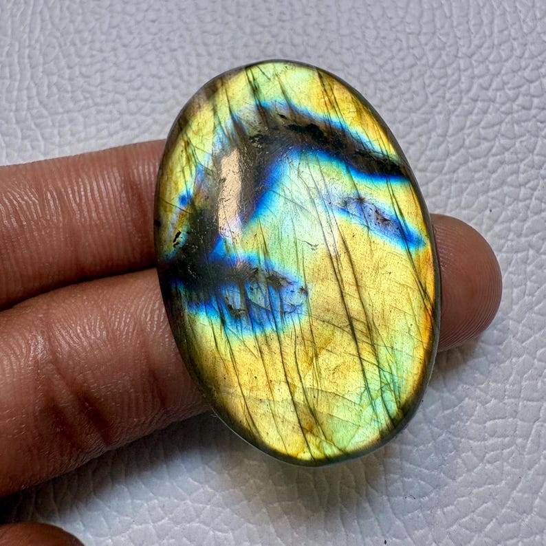 Multi Fire Labradorite Gemstone Hand Polish Oval Shape Size (41x27x6 ...