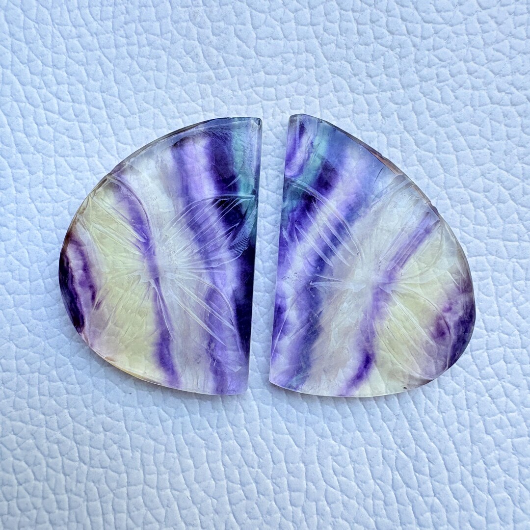Fancy Shape Natural Faceted Fluorite Carving Pair, Size (34x24x4) MM ...