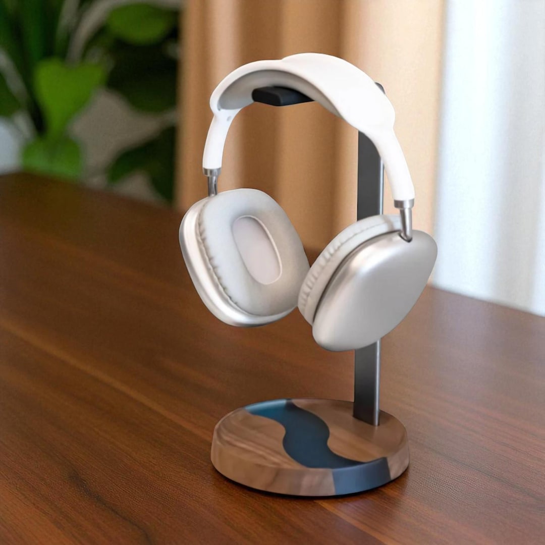 Resin and Walnut Wood Headphone Stand – Aluminum Headset Holder for ...