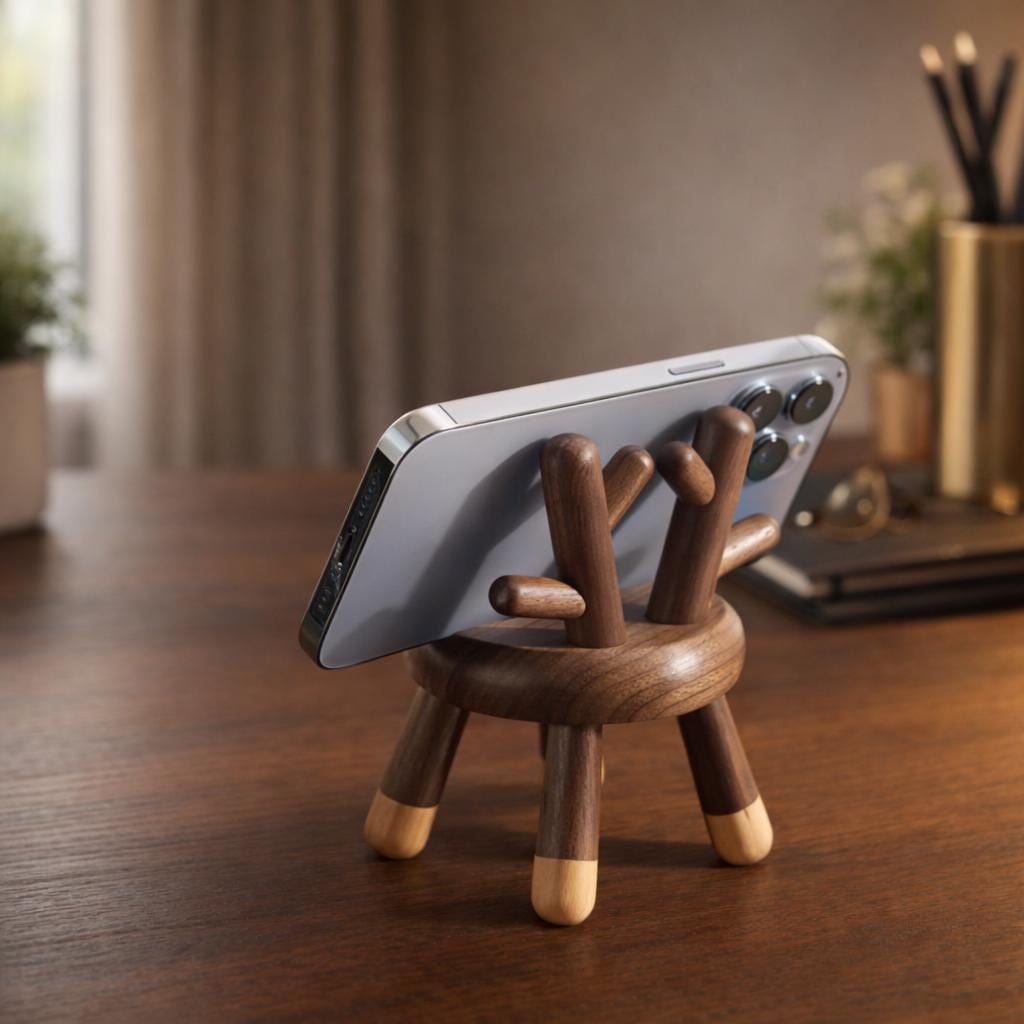 Walnut Wooden Deer Phone Stand | Animal Desk Holder, Cozy Office Decor ...