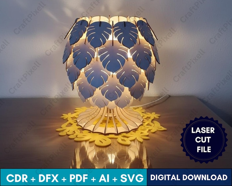 Laser Cut Desk Lamp SVG Dxf Cdr Pdf Ai Files, Wooden Table Lamp ...