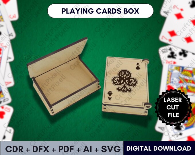 Wooden Playing Card Box SVG Laser Cut Template for Poker Deck Storage ...