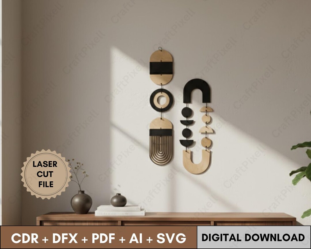 Modern Geometric Laser Cut Wall Art SVG | Abstract Layered Plywood ...