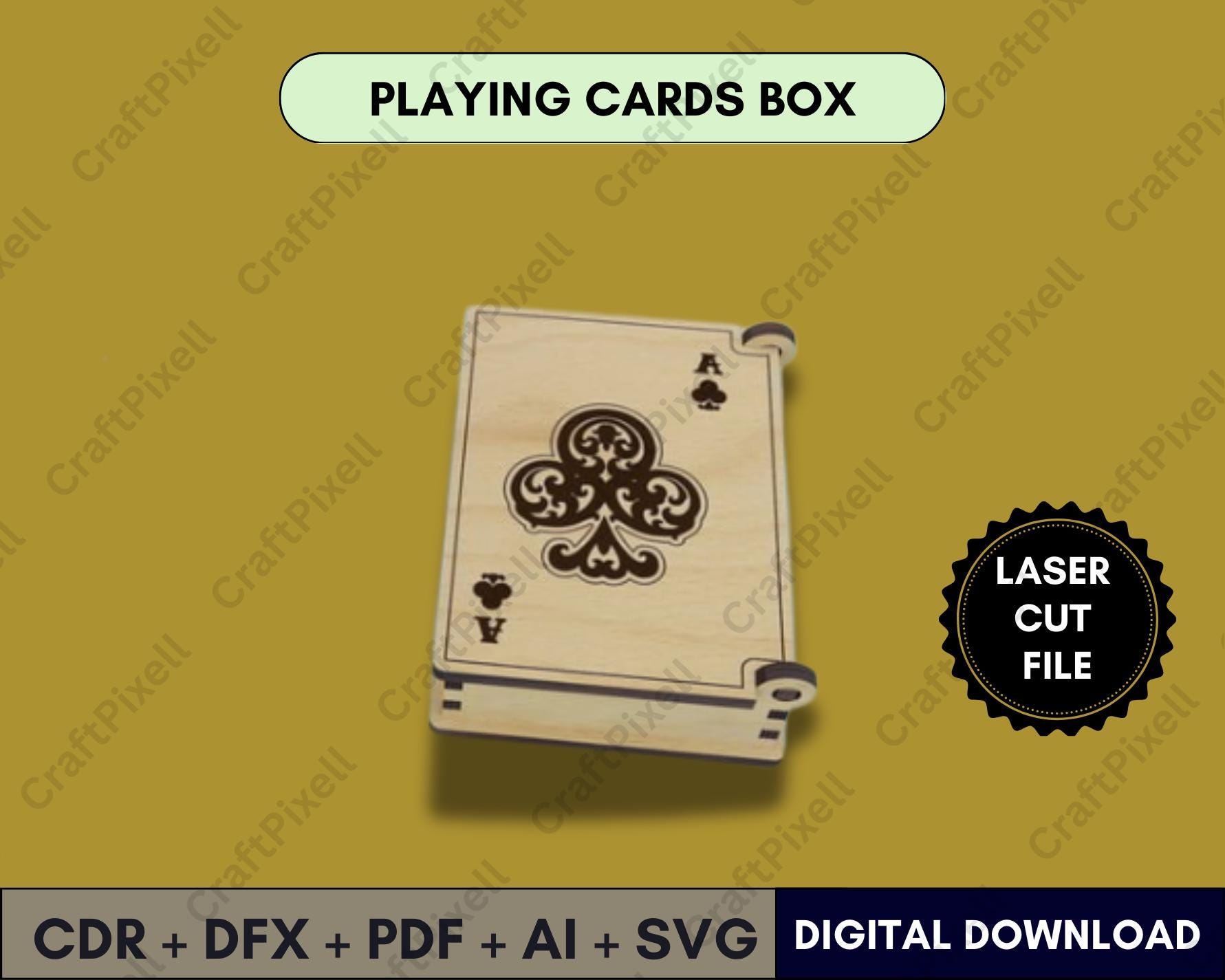 Wooden Playing Card Box SVG Laser Cut Template for Poker Deck Storage ...