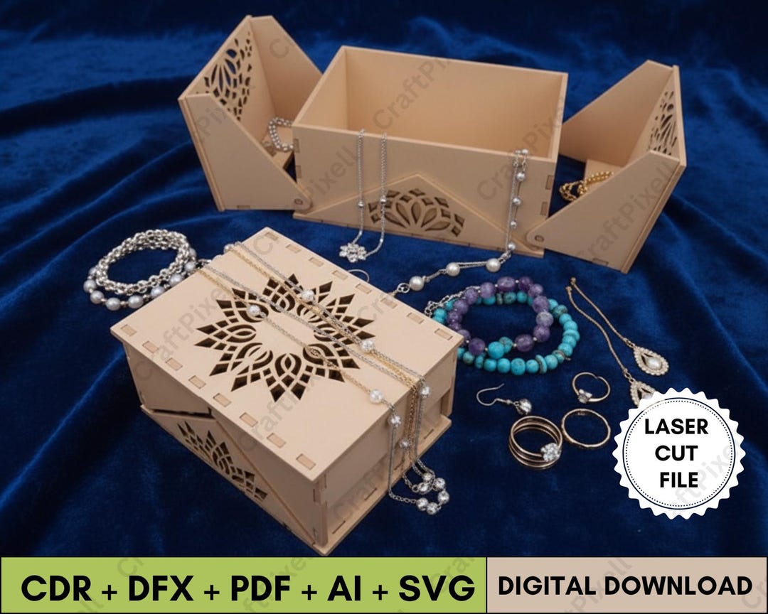 Laser Cut Box SVG Cdr Dxf Pdf Ai Files With Magnetic Lock | Jewelry ...