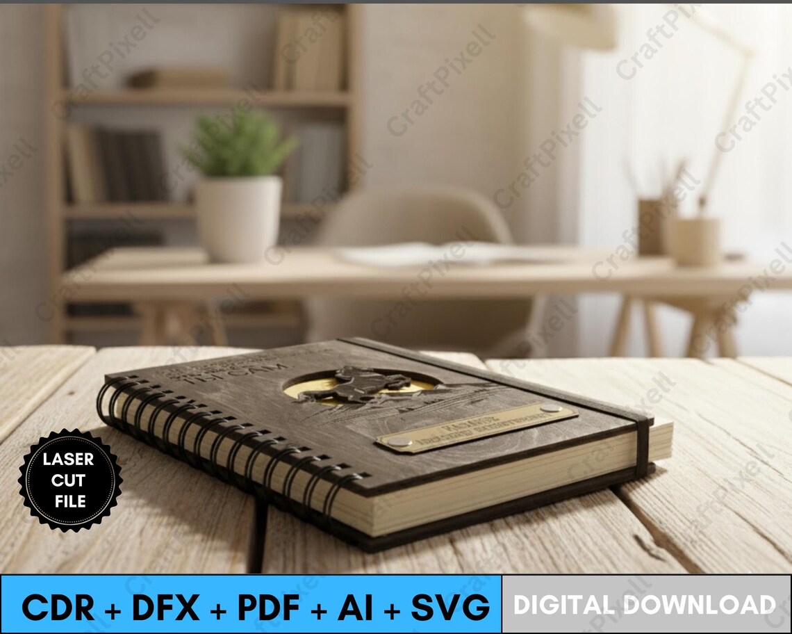 Wooden Notebook Cover SVG, Laser Cut Journal Cover Template, Glowforge ...