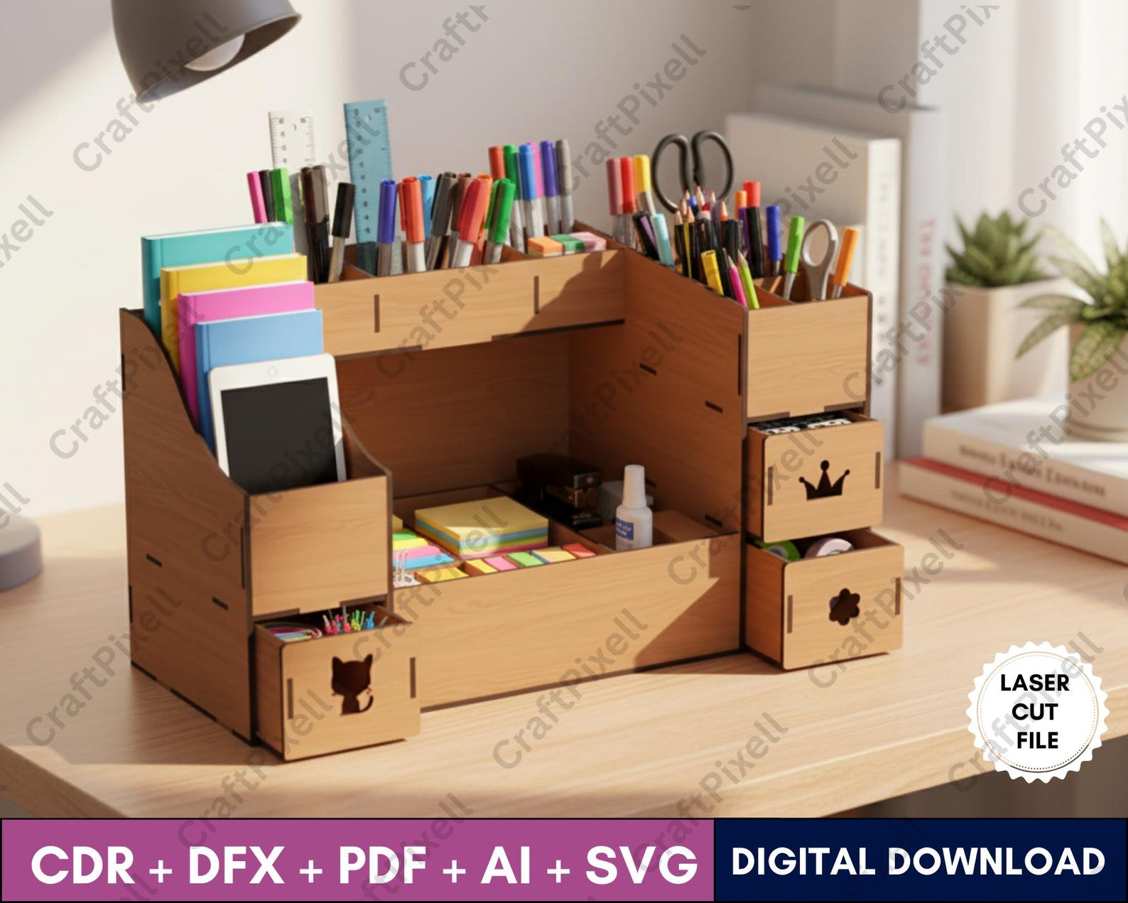 Laser Cut Wooden Drawer Box Design | Stationery & Jewelry Organizer ...