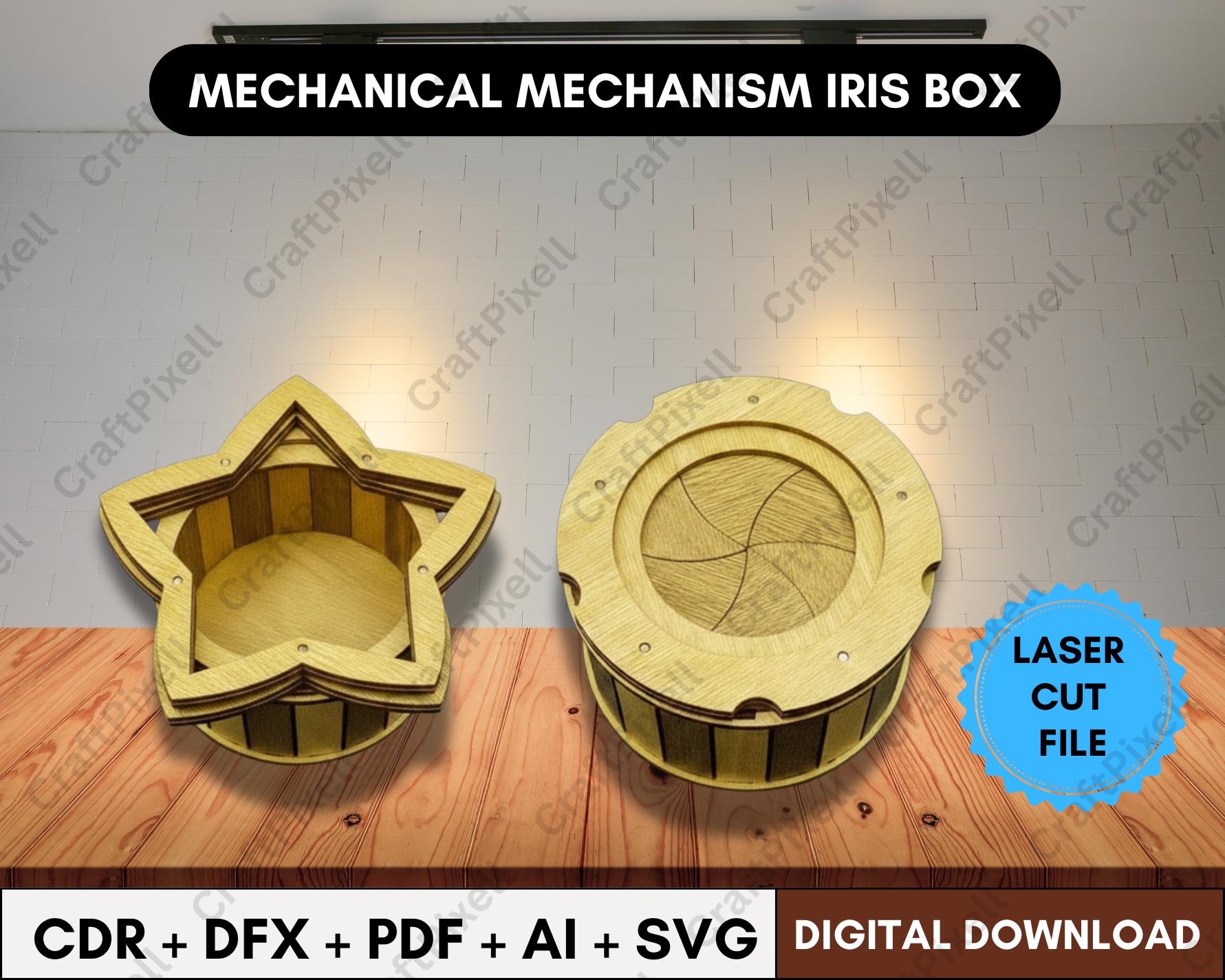 Mechanism Iris Box Laser Cut Files SVG DXF PDF Ai Cdr for Cricut and ...