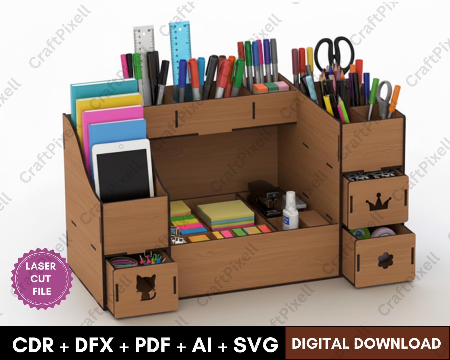 Laser Cut Wooden Drawer Box Design | Stationery & Jewelry Organizer ...