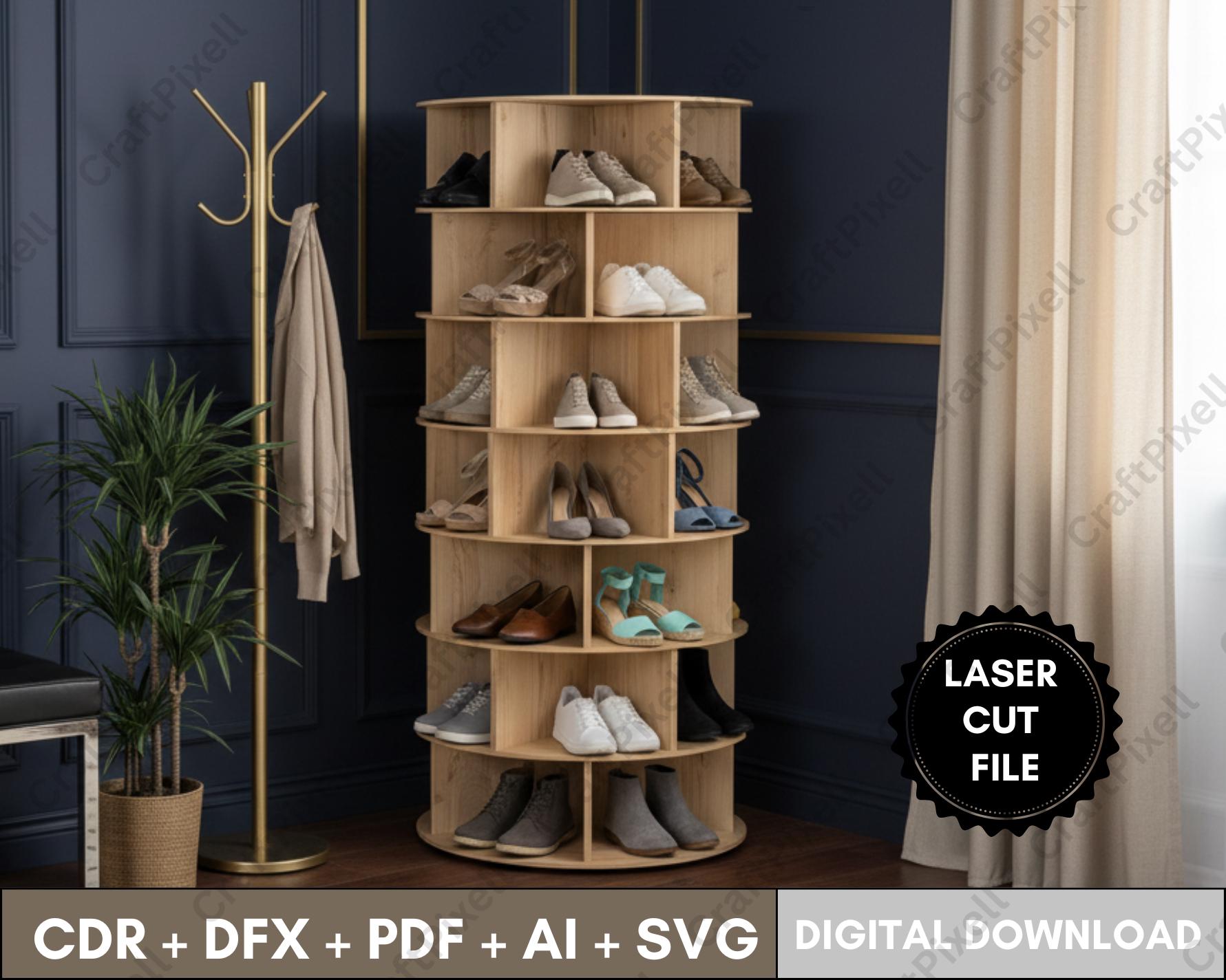 Rotating Shoe Rack Laser Cut Files – CNC, Glowforge (digital Download ...