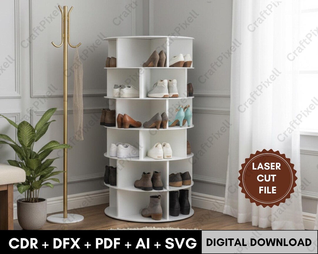 Round Shoe Rack Laser Cut Files Svg Dxf Cdr Ai Pdf for Shoe Storage ...