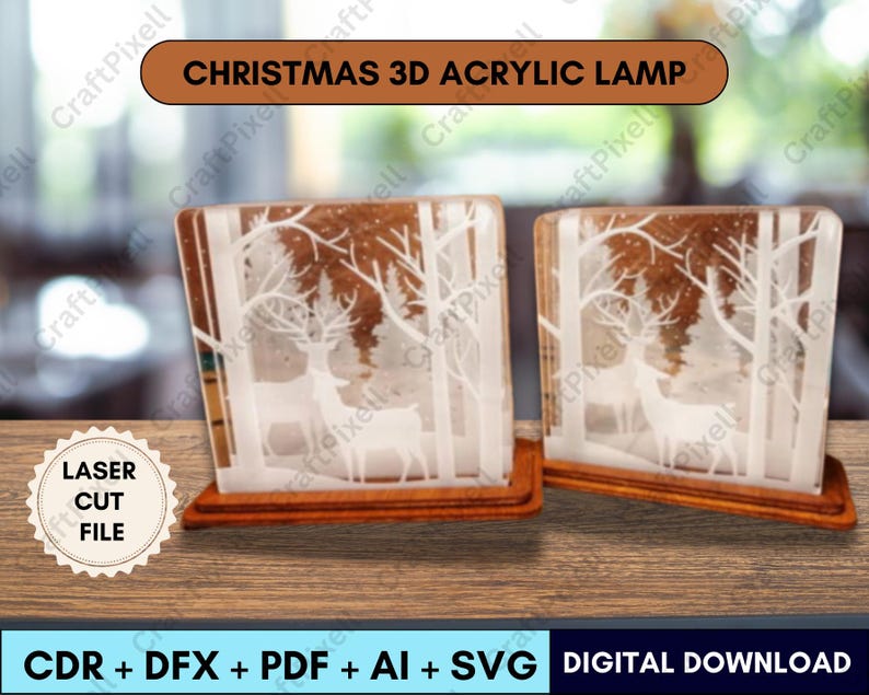 3D Lamp Laser Cut Files Christmas SVG DXF CNC Patterns for Led Acrylic ...