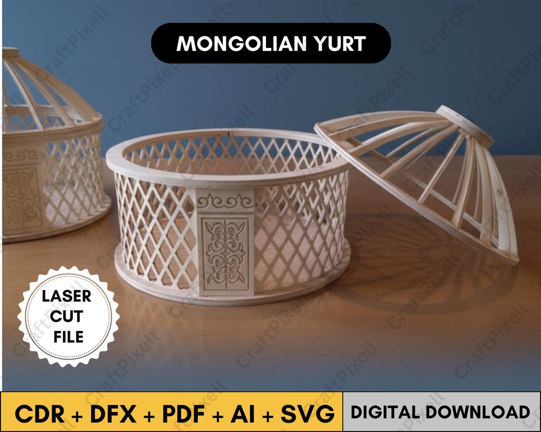 Mongolian Yurt Box ( Svgcdr Dxf Ai Pdf ) Laser Cut Treasure Chest ...