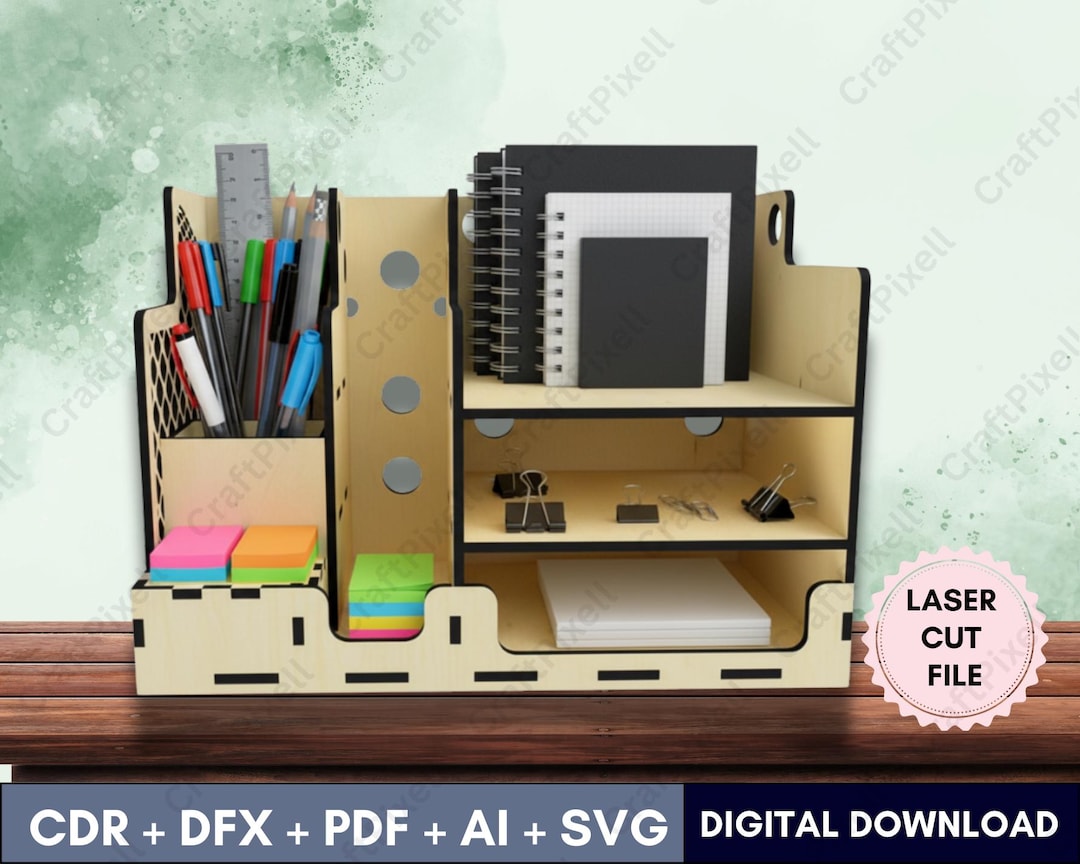 3D Wooden Desk Organizers Bundle Svg,cdr,dxf,ai,pdf Laser Cut Desk ...
